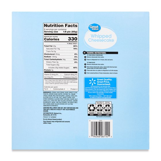 Great Value Whipped Cheesecake, 24 oz | Frozen Thaw & Serve - Talotsing